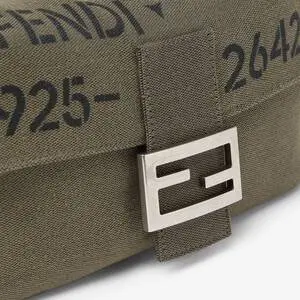 Fendi Baguette® 26424 Khaki Green Canvas Bag With Stencil Print